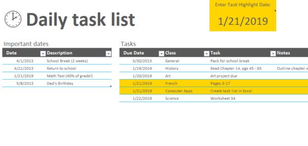 2019 Daily Task List - Free Excel Template Download